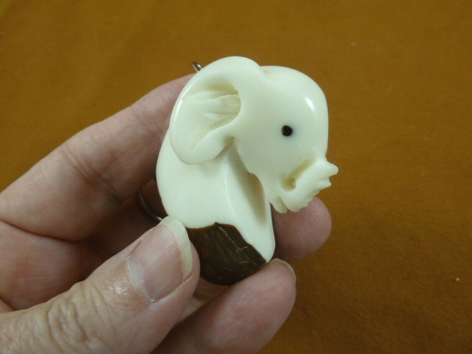 (TNE-ELE-716A) lucky white baby PACHYDERM TAGUA NUT Figurine KEYCHAIN ...