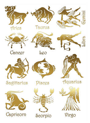 Astrology Zodiac Signs 12 pcs 22k Gold Fused Glass Decals | eBay
