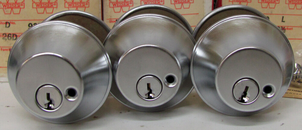 3 x WEISER LOCK D 9370 L Double Cylinder Deadbolt Lock Satin Chrome ...