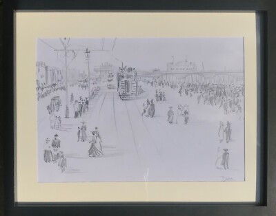 Blackpool promenade drawing original signed framed in cream mount 15 by ...