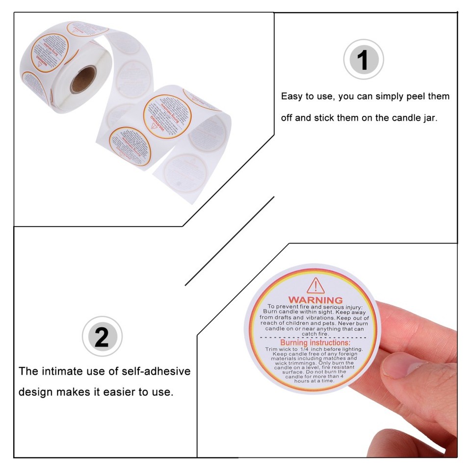 500Pcs Adhesive Removable Safety Candle Jar Warning Decals Stickers ...