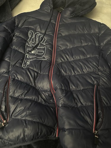 skydalimit puffer dark blue ski mask back design and sdl lettering ...