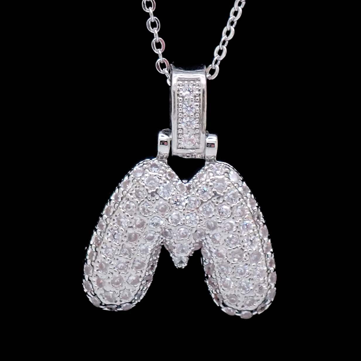 Bubble Letter Necklace, Balloon Initial Pendent, Crystal CZ Alphabet ...