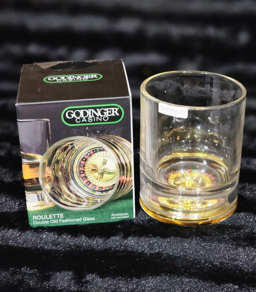 Godinger Double Old Fashioned Glass Roulette Wheel Base Casino Vegas ...