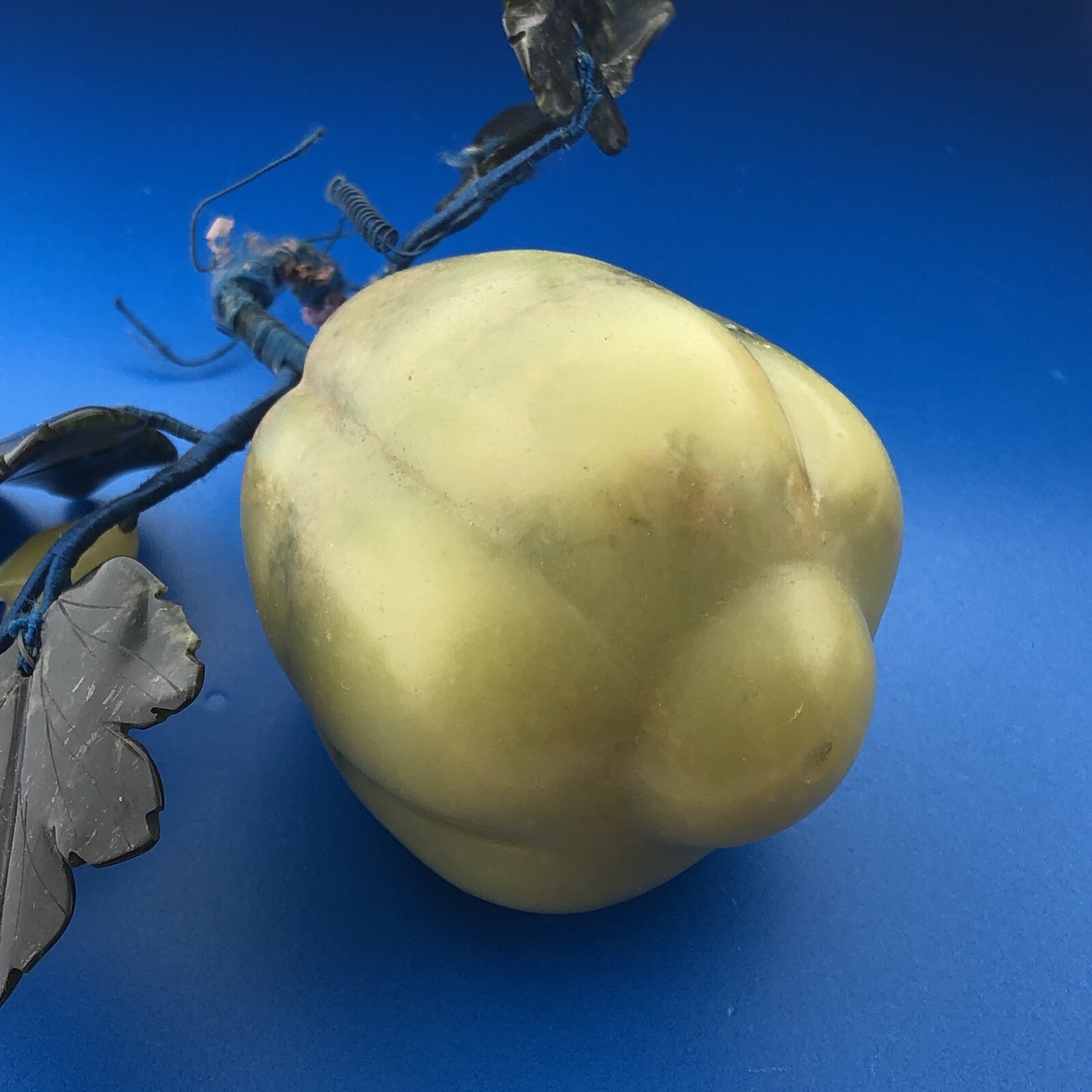 Mid Century Hand Carved Jade Gourd Mirliton Pear Fruit With Leaves | eBay