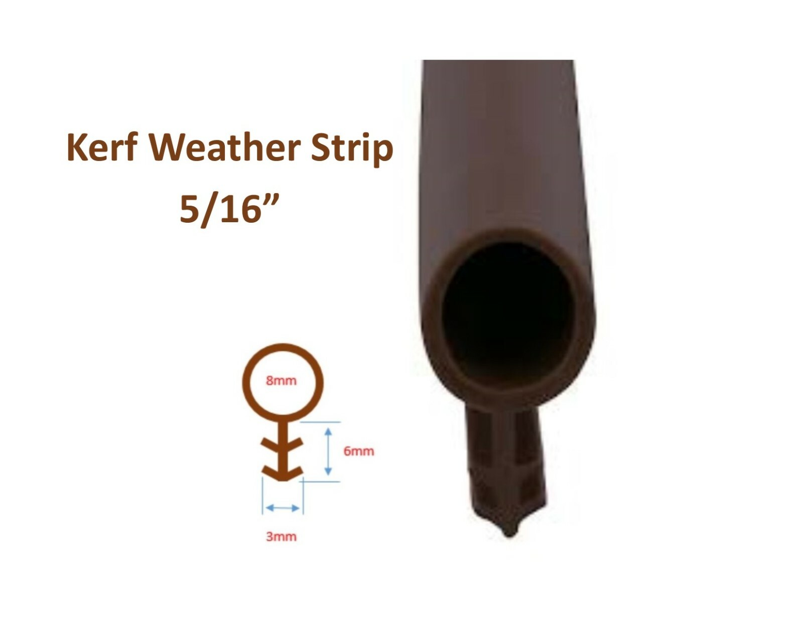 5/16" Window Kerf Slot Sash Weatherstrip Weather Seal Bulb Bubble Brown ...