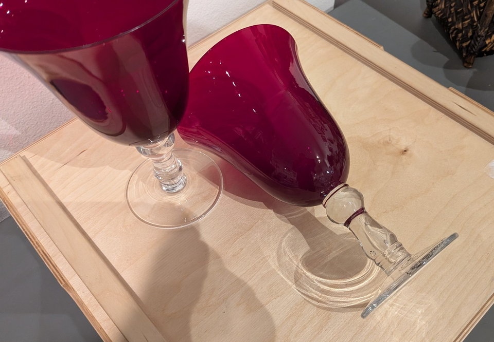 Ruby Red Crystal Goblets Lg 16 oz Water Wine/ Glasses 7.25" Hand-Blown ...
