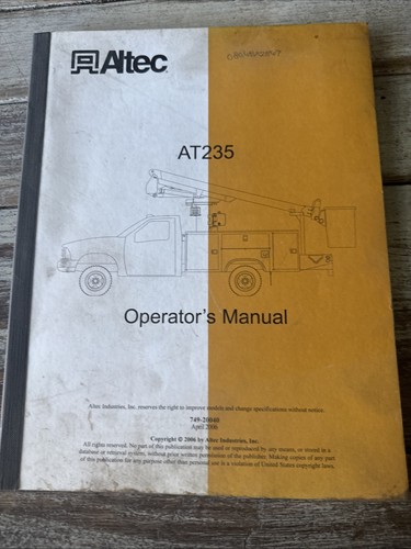 Altec AT235 Bucket Utility Boom Lift Operator Maintenance Manual Book ...