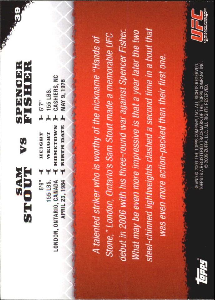 2009 Topps UFC Round 1 Card #39 Sam Stout/Spencer Fisher | eBay