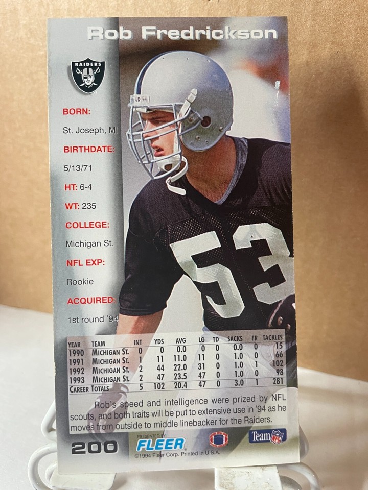 1994 GameDay Football Tall Trading Card #200 Rob Fredrickson RC | eBay