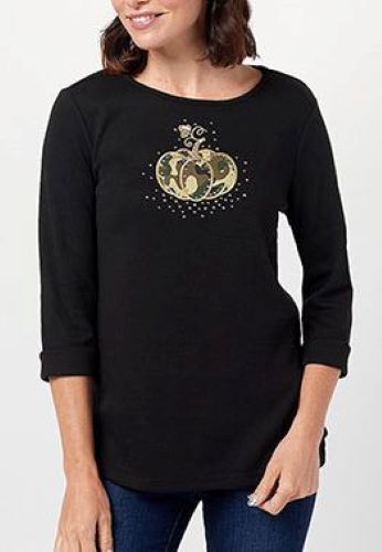 Quacker Factory Size 3X Black Waffle Knit Camo Applique Motif 3/4 ...