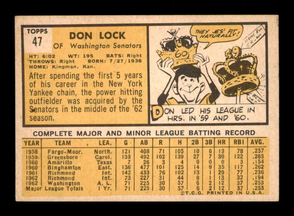 1963 Topps #47 Don Lock RC EX/EX+ X2639561 | eBay