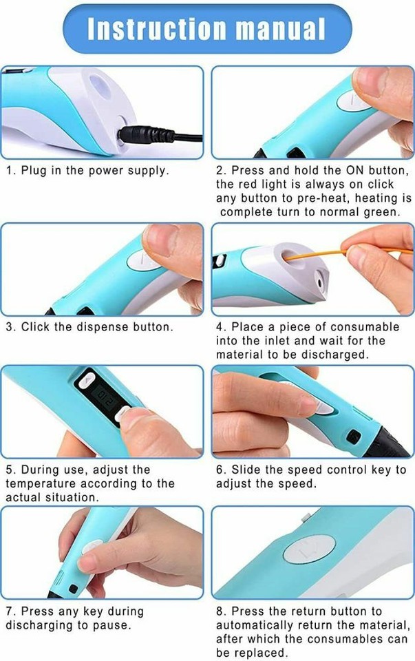 3D Print Pen Drawing Pen Set With LCD Screen +Free PLA Filaments USB ...