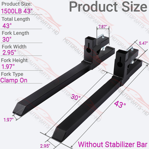 43" inch Clamp on Pallet Forks 1500 LB for Loader Bucket Skid Steer ...