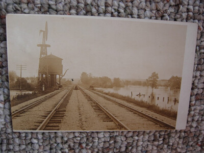RPPC-WONEWOC WI-RAILROAD TRACKS-WATER TOWER-TRAIN DEPOT-STATION-FLOOD ...