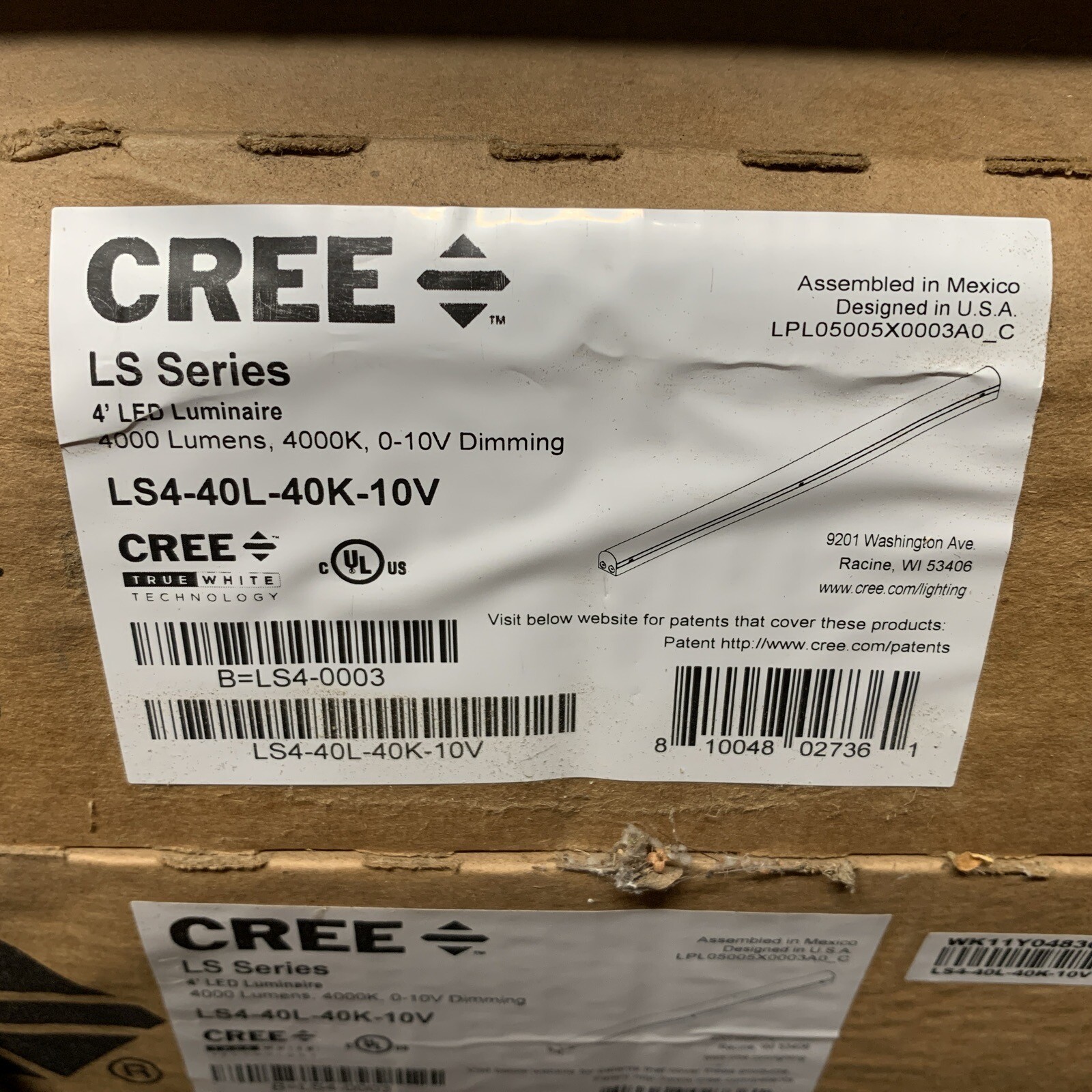 Set of 4 Cree Ls4-40l-40k-10v LED Linear Luminaire 44w 90 LM 4000 ...