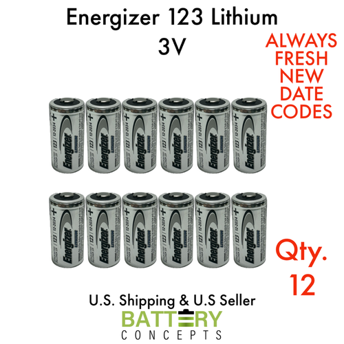 12 x CR123 Energizer 3V Lithium Batteries (CR123A, DL123, 123, EL123 ...