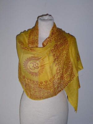 Small Ethnic Hindu/Buddhist Scarf Yellow Om Ganesh Buddha Natraj Shiva ...