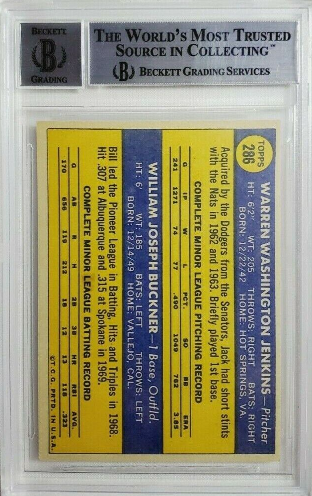 1970 Topps #286 Bill Buckner Signed Rookie Card Autograph RC BGS BAS 7 ...