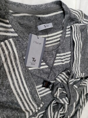 TU men’s Grey and white striped short-sleeved T-shirt UK size L, RRP £ ...