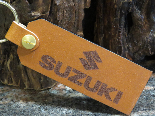 SUZUKI motorcycle key chain DOUBLE SIDED Genuine leather key ring 2425 ...