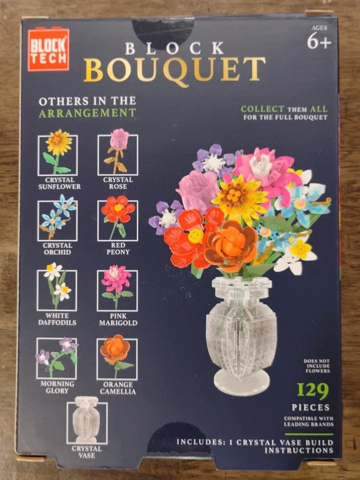 BLOCK TECH Flower Bouquet Complete Set Of 9 with Crystal Vase 2025 ...