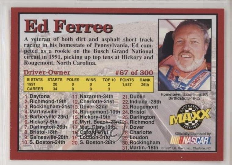 1992 Maxx Ed Ferree #67 Rookie RC | eBay