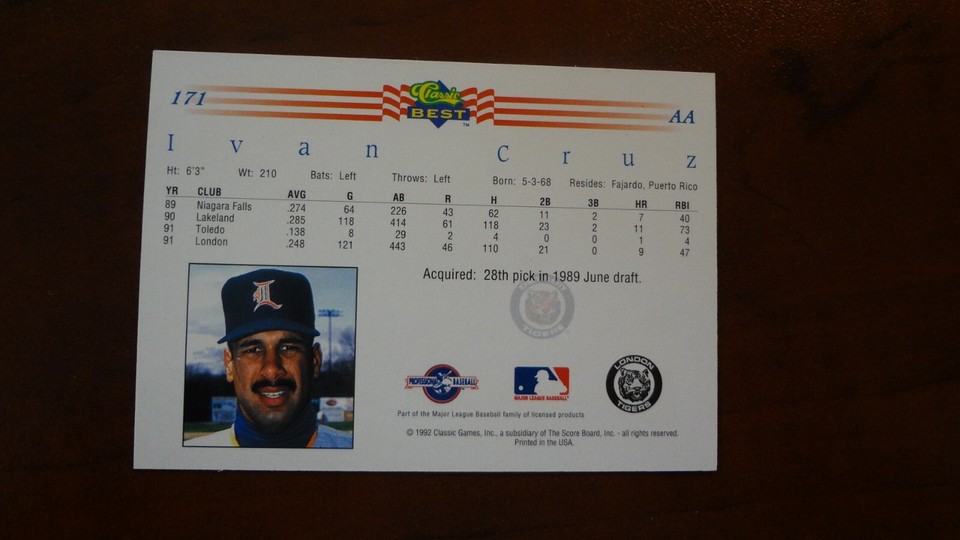 1992 CLASSIC GAMES INC. # 171 IVAN CRUZ BASEBALL CARD | eBay
