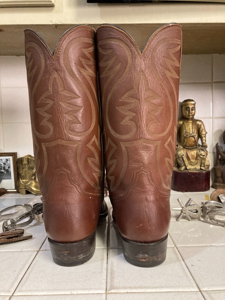 CUSTOM SHOPWESTERN COWBOY POINTED TOE VINTAGE USA BROWN TRUCKER BOOTS 7 ...