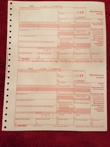 2017 IRS 1099-MISC Forms (for 2 recipients)-For Prior Year's Tax Filing ...