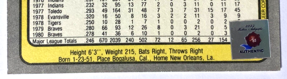 CHARLIE SPIKES 1981 FLEER BASEBALL AUTOGRAPHED CARD 259 ATLANTA BRAVES ...