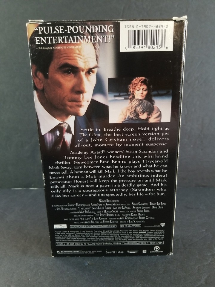 The Client [VHS] Warner Bros Hits Susan Sarandon Tommy Lee Jones ...