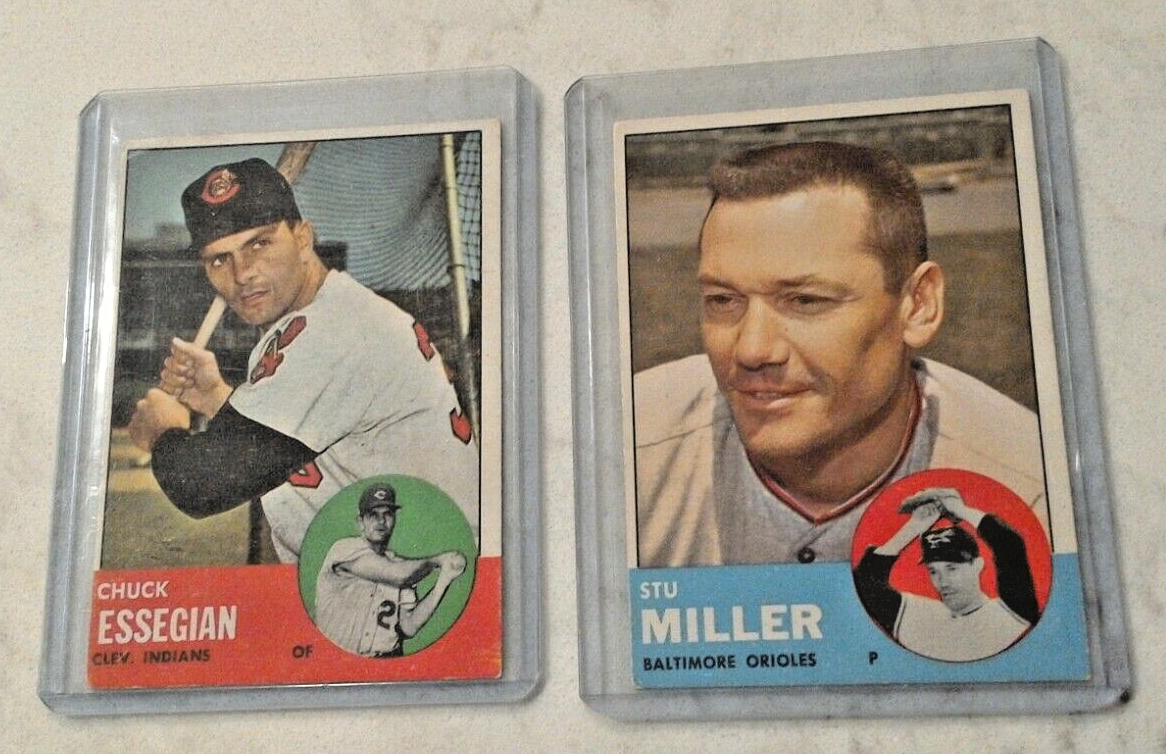 2) 1963 TOPPS SINGLES - #103 CHUCK ESSEGIAN - INDIANS, #286 STU MILLER ...