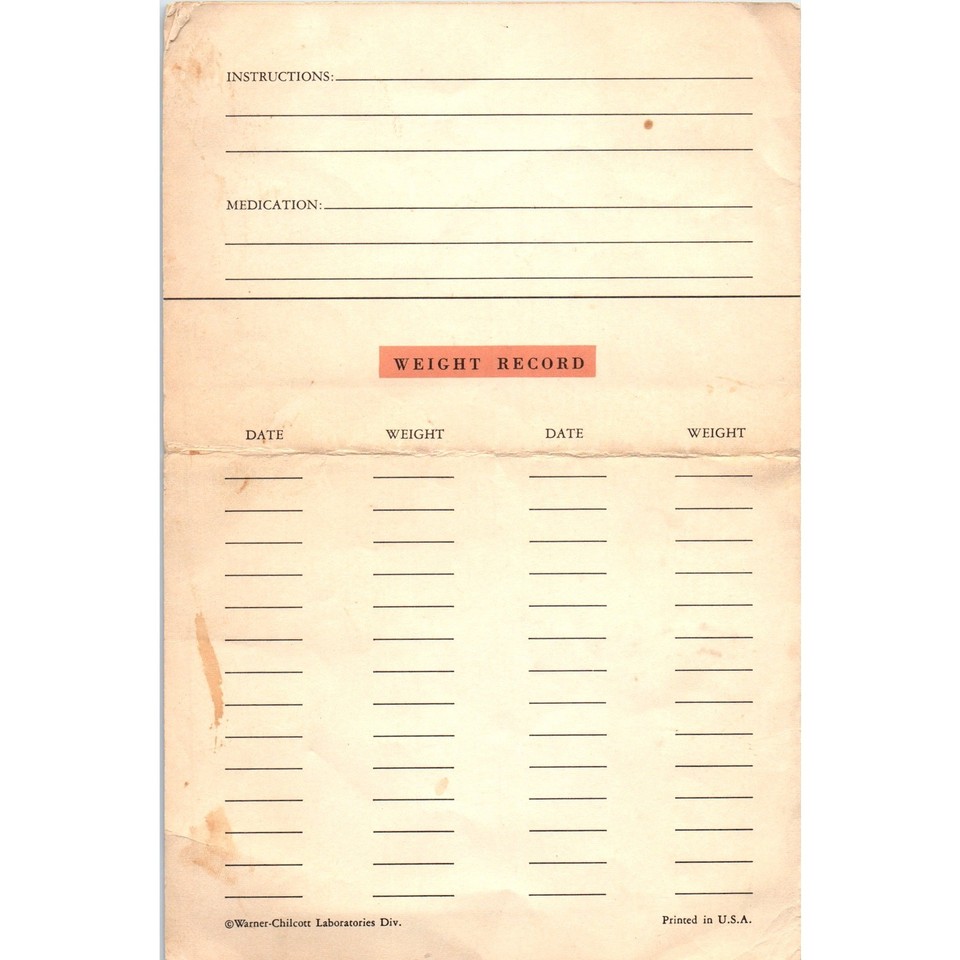 Vintage Warner-Chilcott Laboratories 1000 Calorie Diet Plan and ...