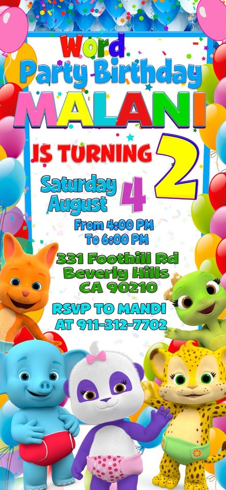 Word Party invitation, Word party birthday invite, Digital invite, text ...