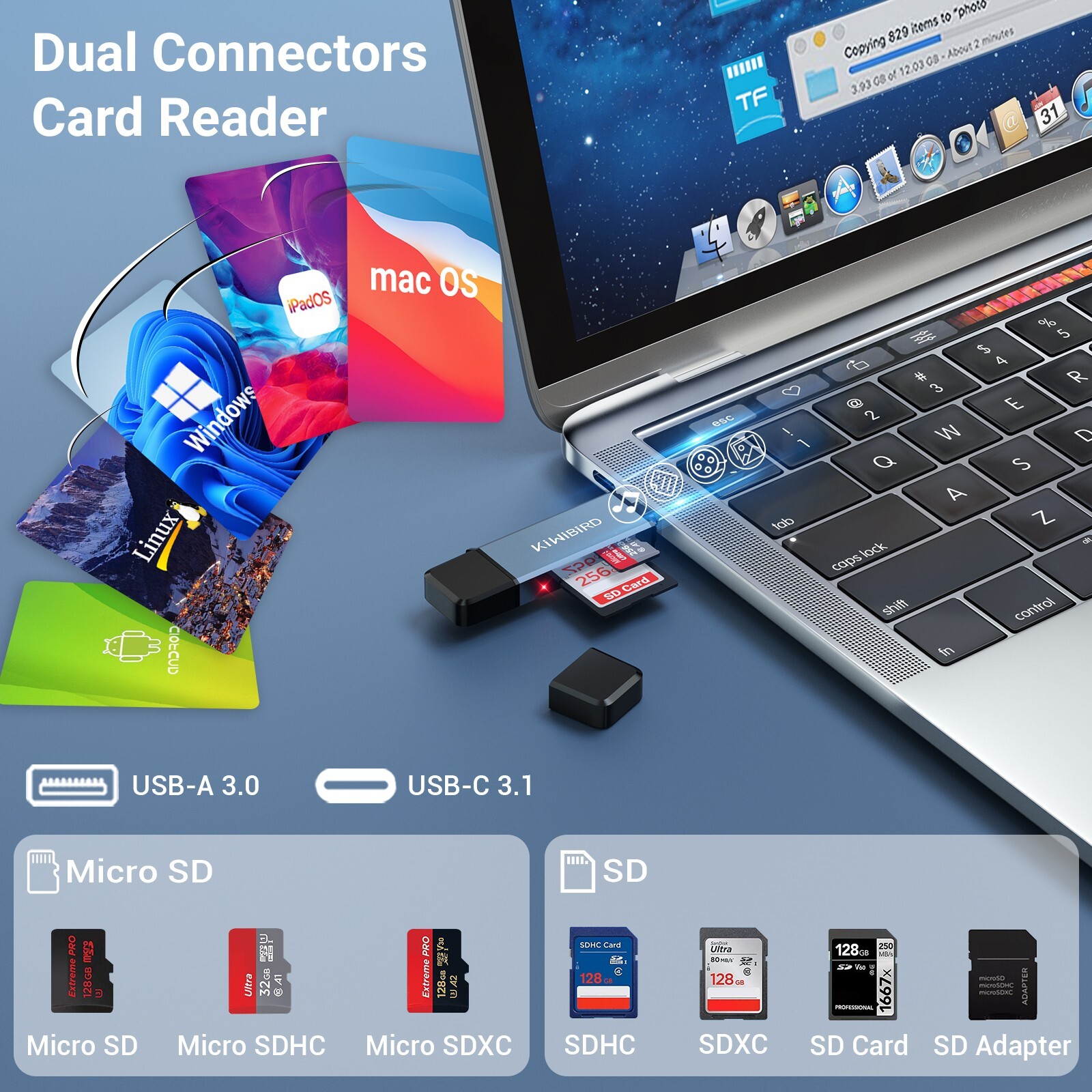 KiWiBiRD USB C 3.1 Card Reader, Micro SD to Type C USB 3.0 OTG SD Card ...