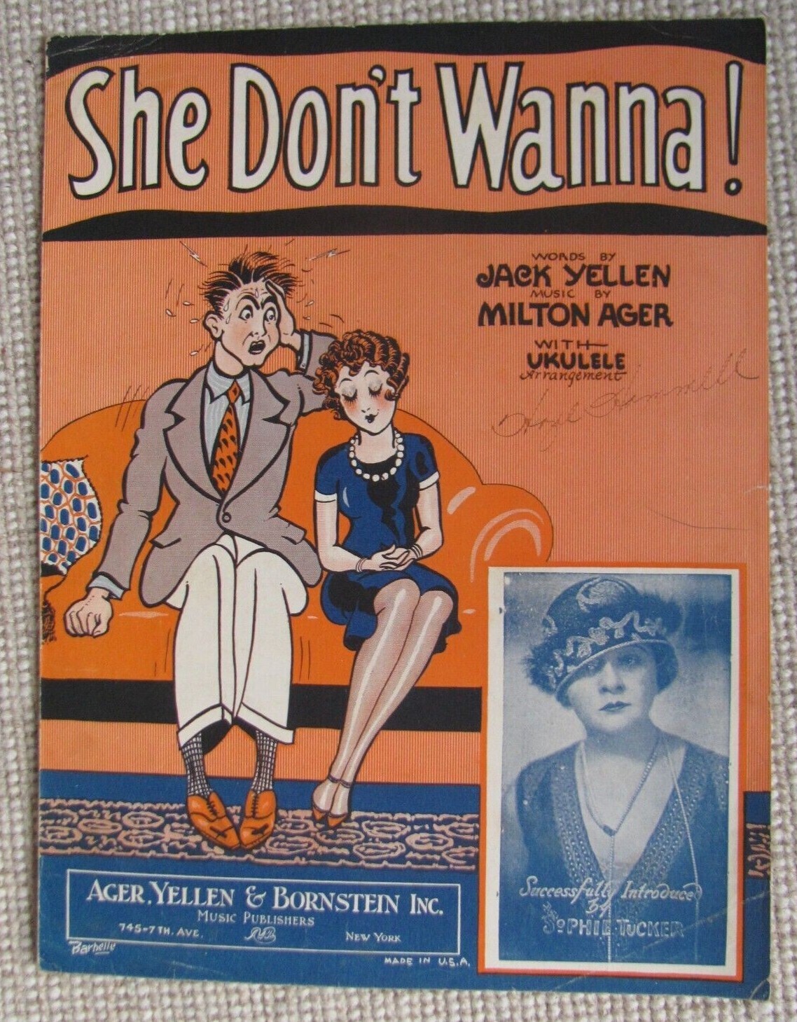 She Don’t Wanna Sheet Music 1927 Jack Yellen Milton Ager Sophie Tucker ...
