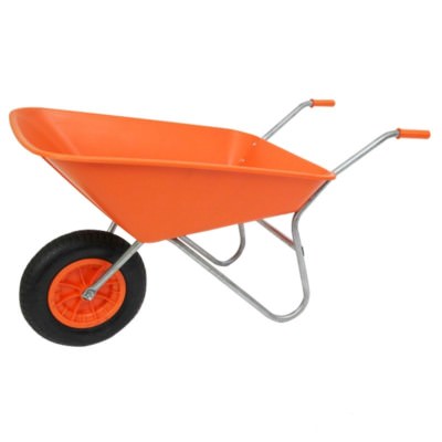 85L ORANGE PLASTIC WHEELBARROW WITH ORANGE PNEUMATIC WHEEL - EXCELLENT ...