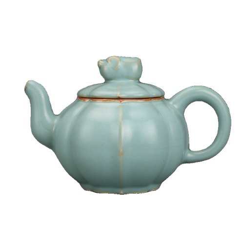 6.3" Collect China Song Ruyao Porcelain Celeste Glaze Animal Pig Teapot ...