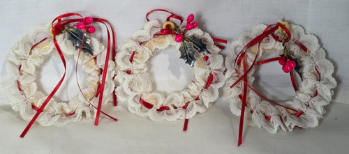 Set of 3 white Lacy Holly Handmade Wreaths Christmas Ornaments 4'' | eBay