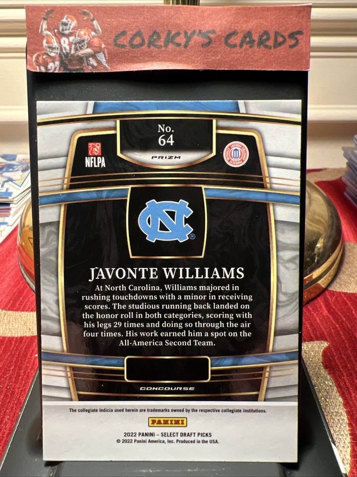 Javonte Williams 2022 Select White Laser Prizm Parallel Denver Broncos ...