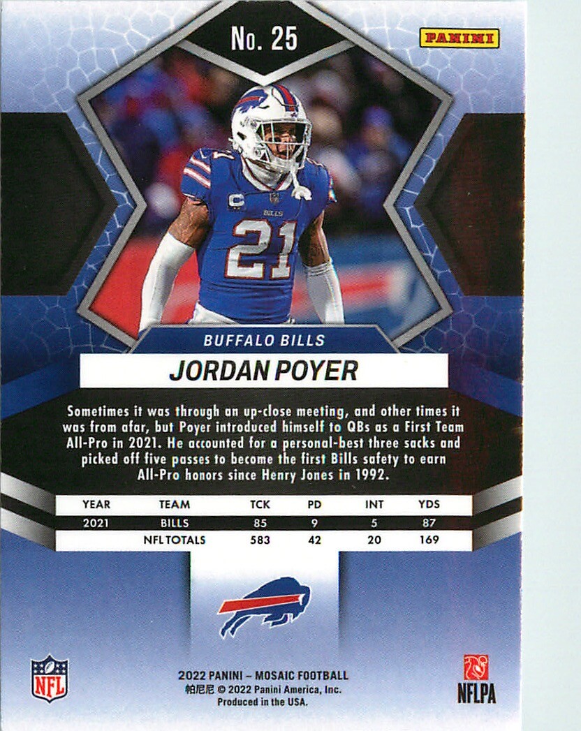 Jordan Poyer 2022 Panini Mosaic Football NFL Chrome Base Card #25 ...