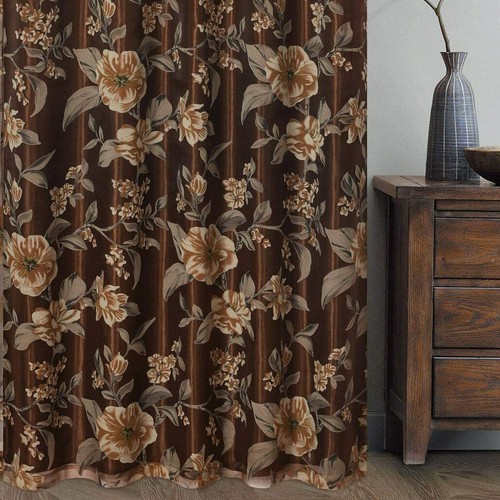 Solid Brown Floral Sheer 2 pc Window Curtains Set Panels Drapes Valance ...