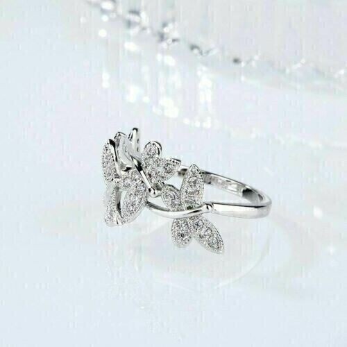 2.00Ct Round Cut Real Moissanite Dragonfly Engagement Ring 14K White ...