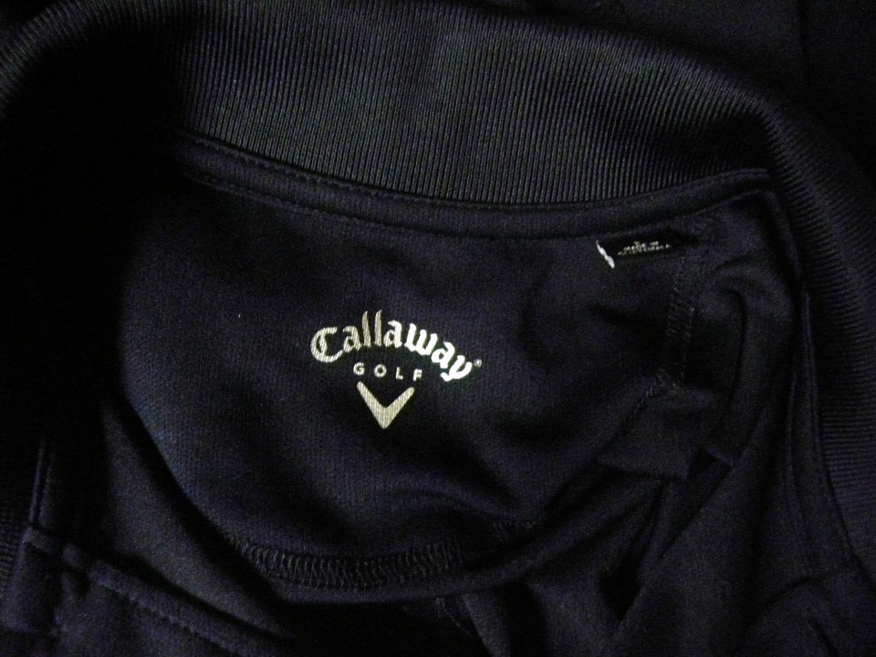 Men's Callaway Polo Golf Shirt L/S Short Sleeve Black Polyester Large L ...