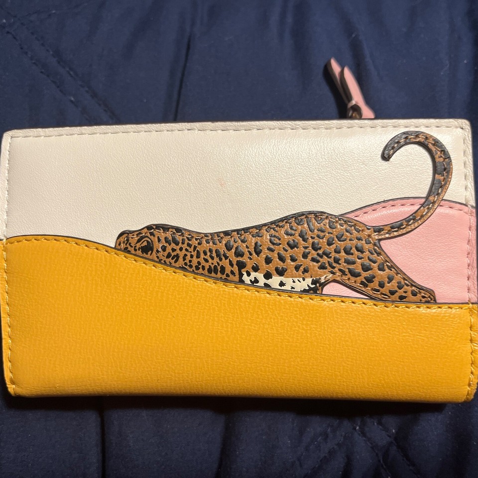 KATE SPADE LUCY LEOPARD APPLIQUÉ SLIM BIFOLD LEATHER WALLET NWT FREE ...