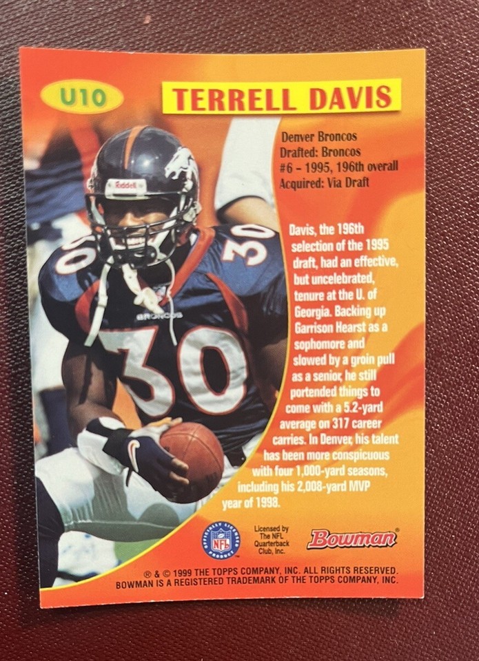 Terrell Davis 1999 Bowman Late Bloomers Insert Card #U10 | eBay