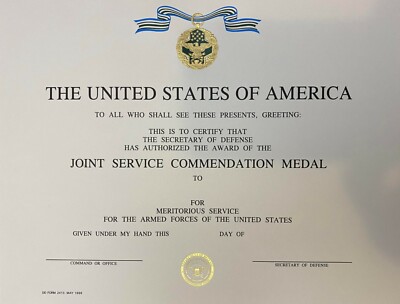 Joint Service Commendation Medal (JSCM) Citations (Certificate) - BLANK ...