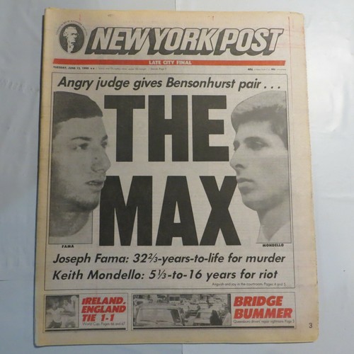 New York Post June 12 1990 Bensonhurst Joseph Fama Keith Mondello Riot ...
