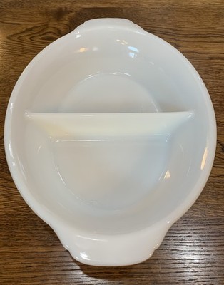 Vintage Fire-King Milk Glass Divided Oval Serving Dish Reverse Logo USA ...